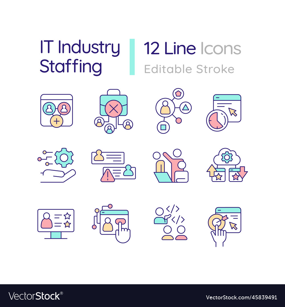 It industry staffing rgb color icons set Vector Image