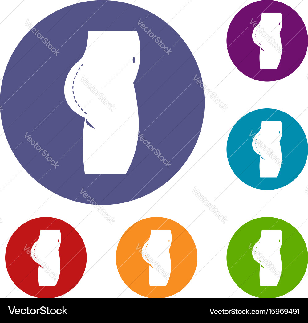 Plastic surgery of buttocks icons set Royalty Free Vector