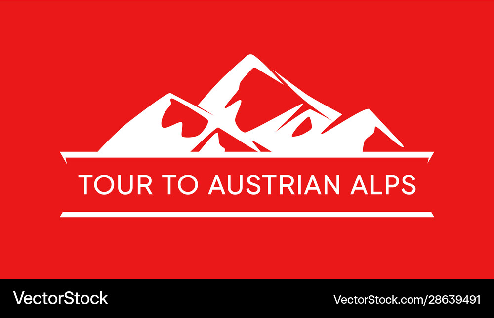 Tour to austrian alps logo mountains Royalty Free Vector