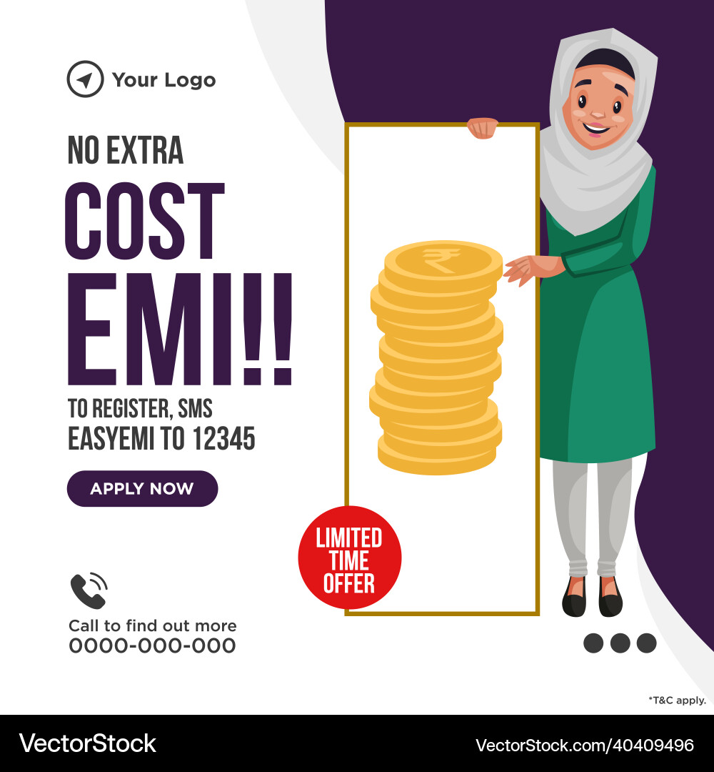 Banner design of no extra cost emi Royalty Free Vector Image