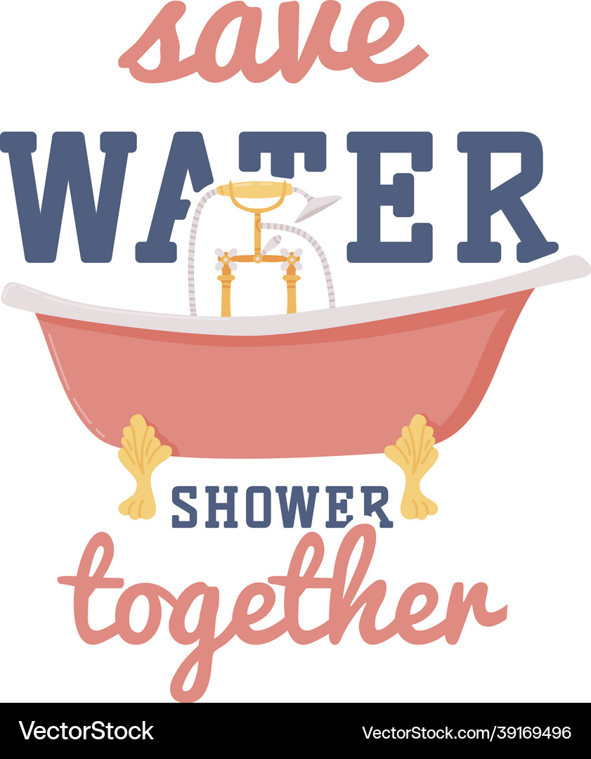 Bathroom lettering with shower and washing Vector Image