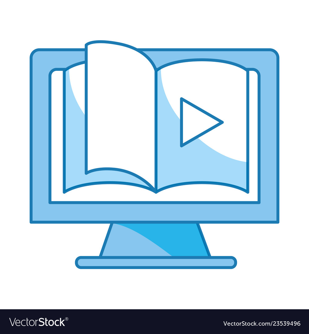 Computer with book Royalty Free Vector Image - VectorStock