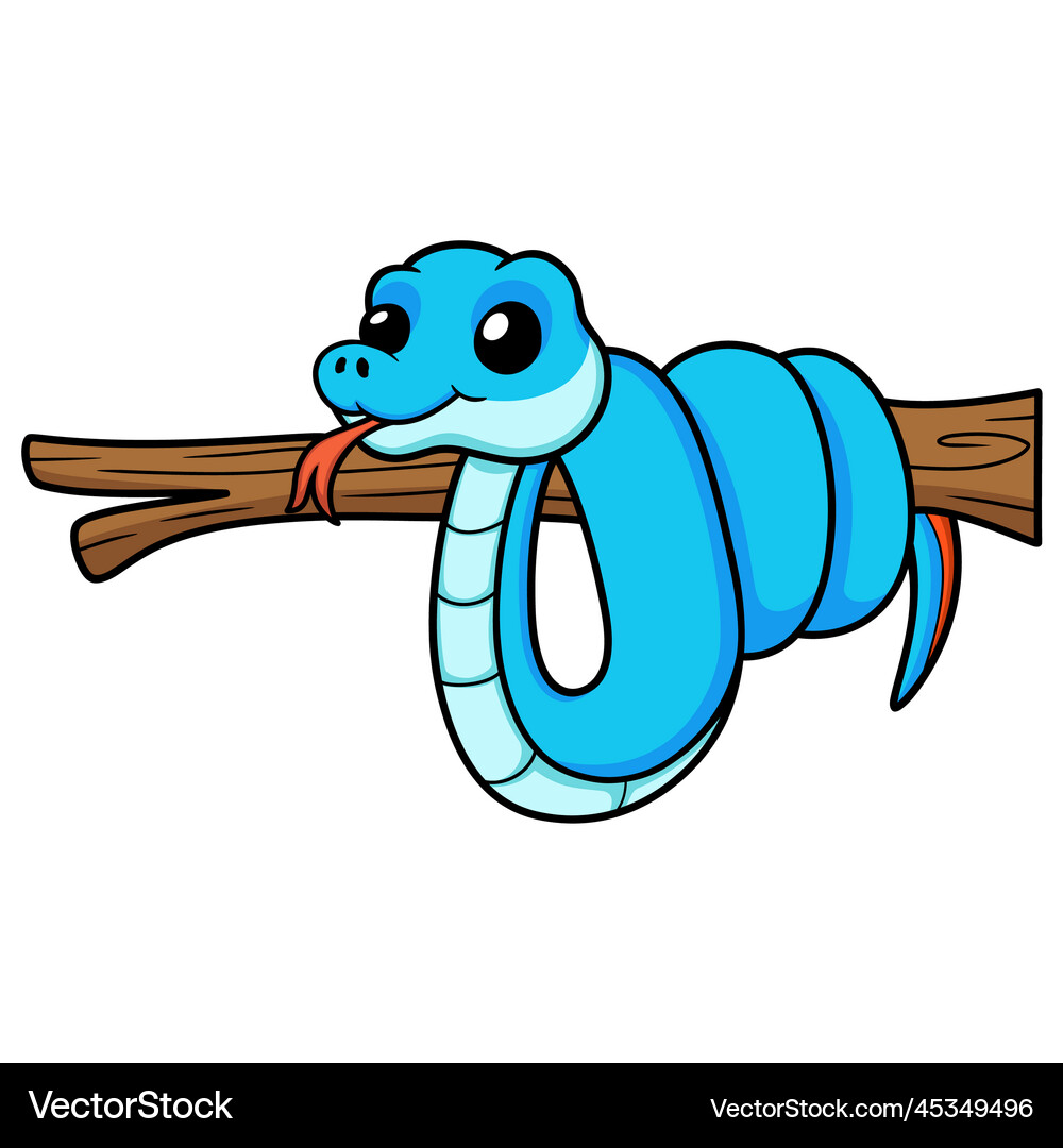 Cute blue snake viper cartoon on tree branch Vector Image