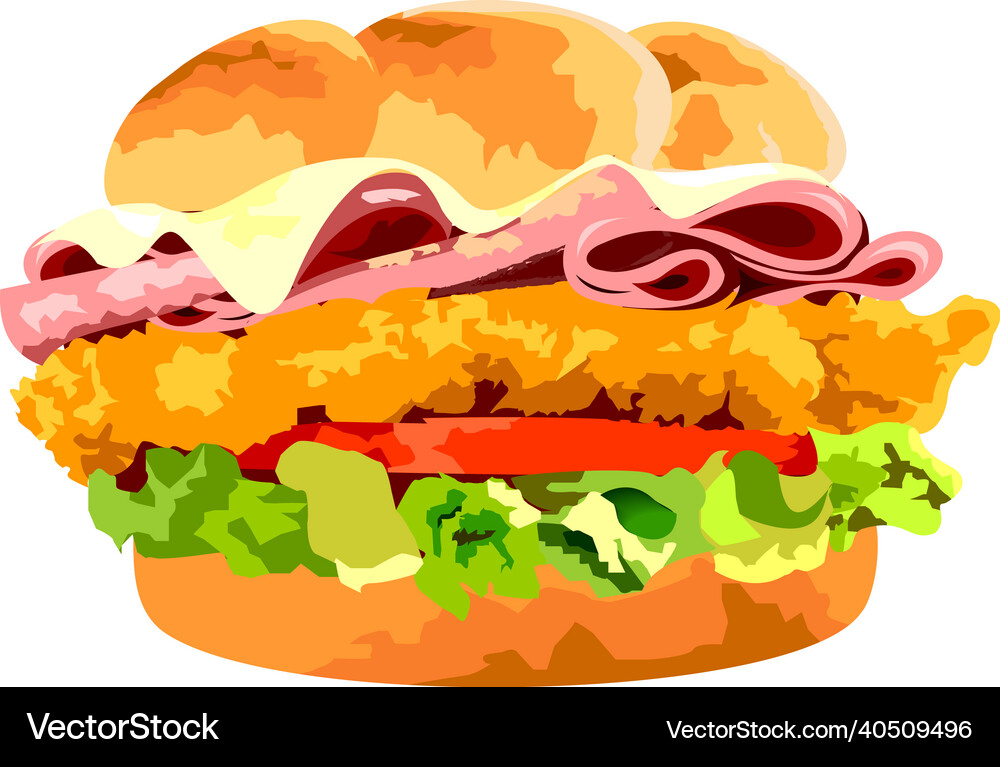 Delicious burger crunchy chicken pieces Royalty Free Vector