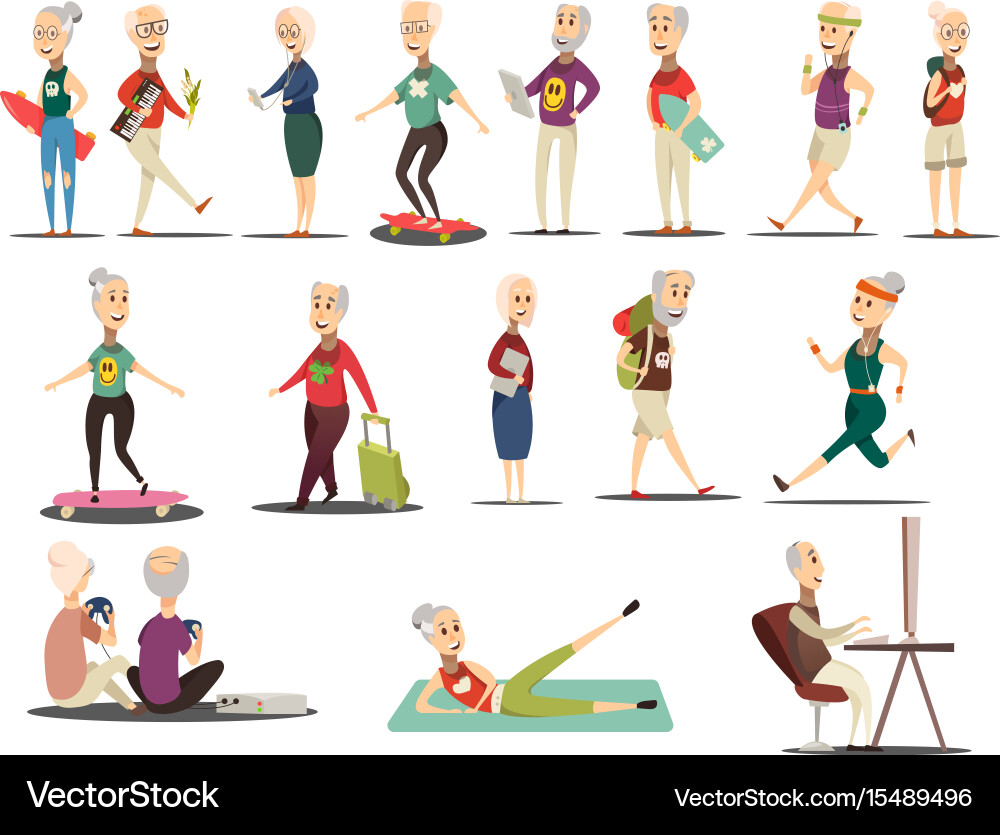 Elderly people concept icons set Royalty Free Vector Image