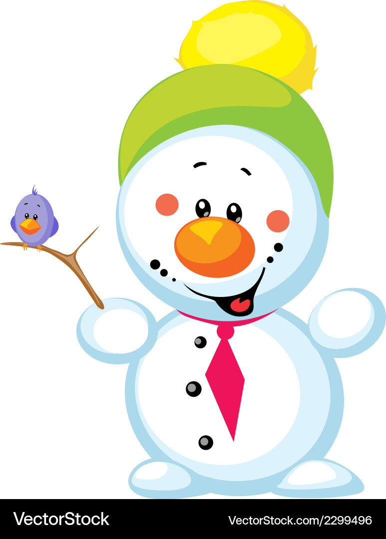 Little snowman with bird isolated on white Vector Image