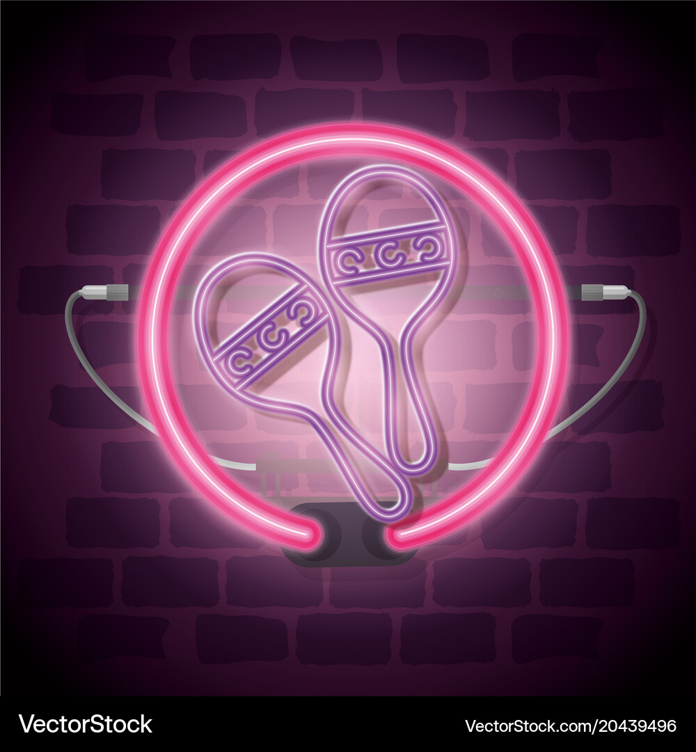 Maracas instrument musical neon label Royalty Free Vector
