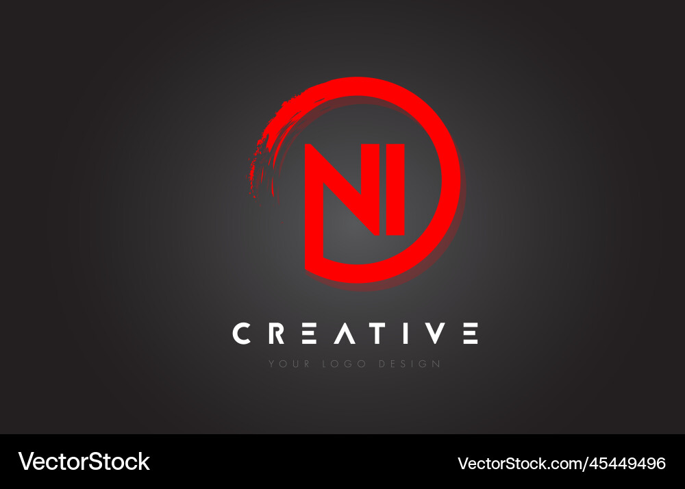 Red ni circular letter logo with circle brush Vector Image