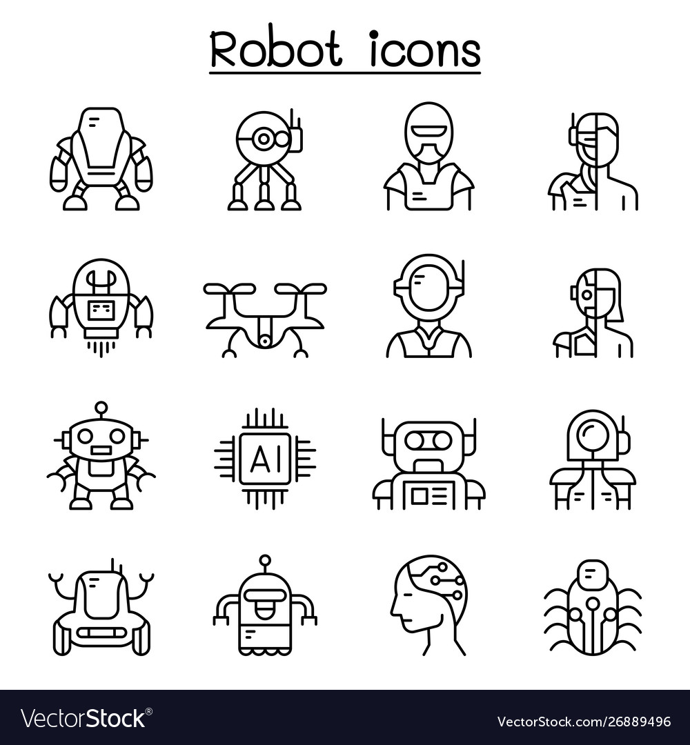 Robot icon set in thin line style Royalty Free Vector Image