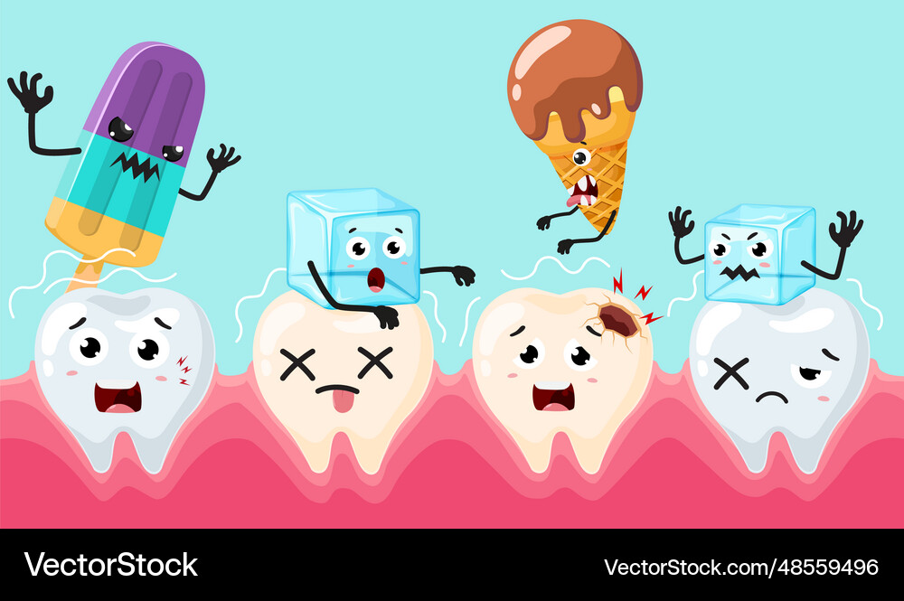 Sensitive tooth cartoon with ice and cream Vector Image