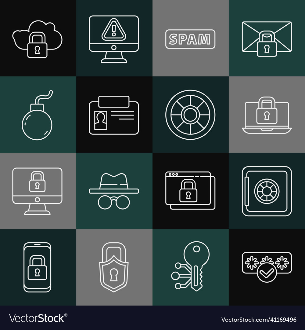 Set Line Password Protection Safe Laptop Vector Image