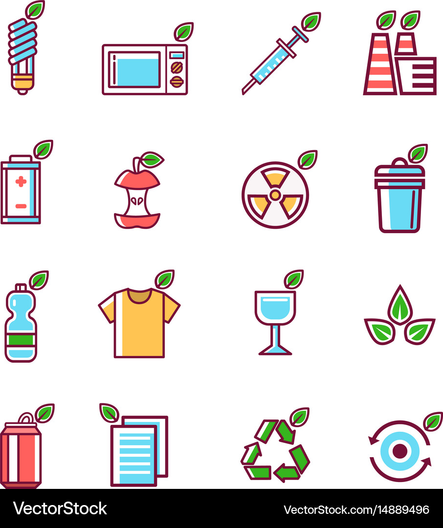 Waste rubbish pollution ecology recycling set Vector Image