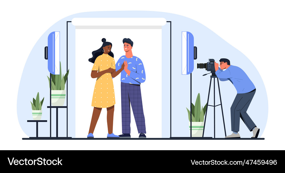 Young couple at photo session concept Royalty Free Vector