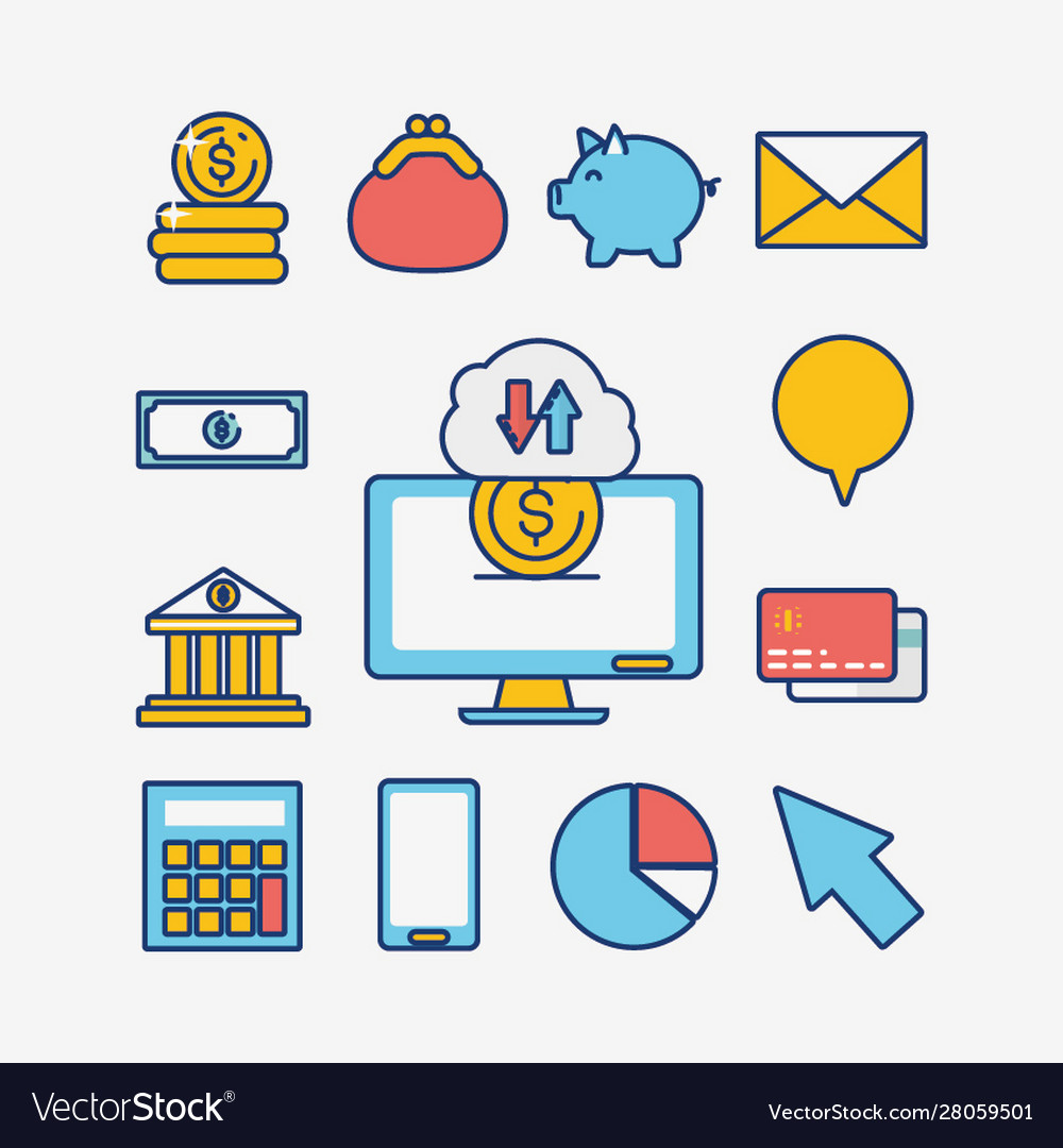 Bundle fintech set icons Royalty Free Vector Image