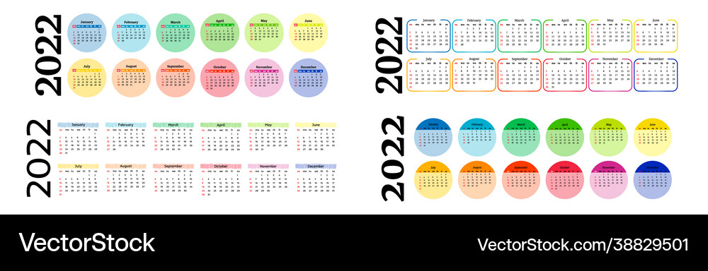 Calendar for 2022 isolated on a white background Vector Image