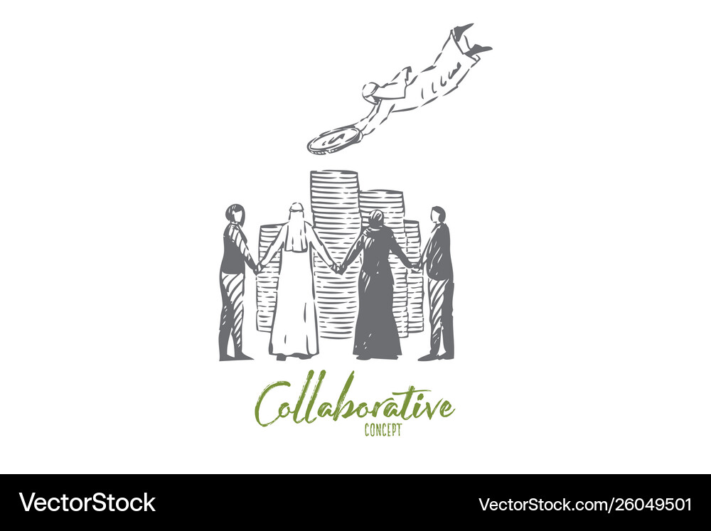 Collaborative concept sketch isolated Royalty Free Vector