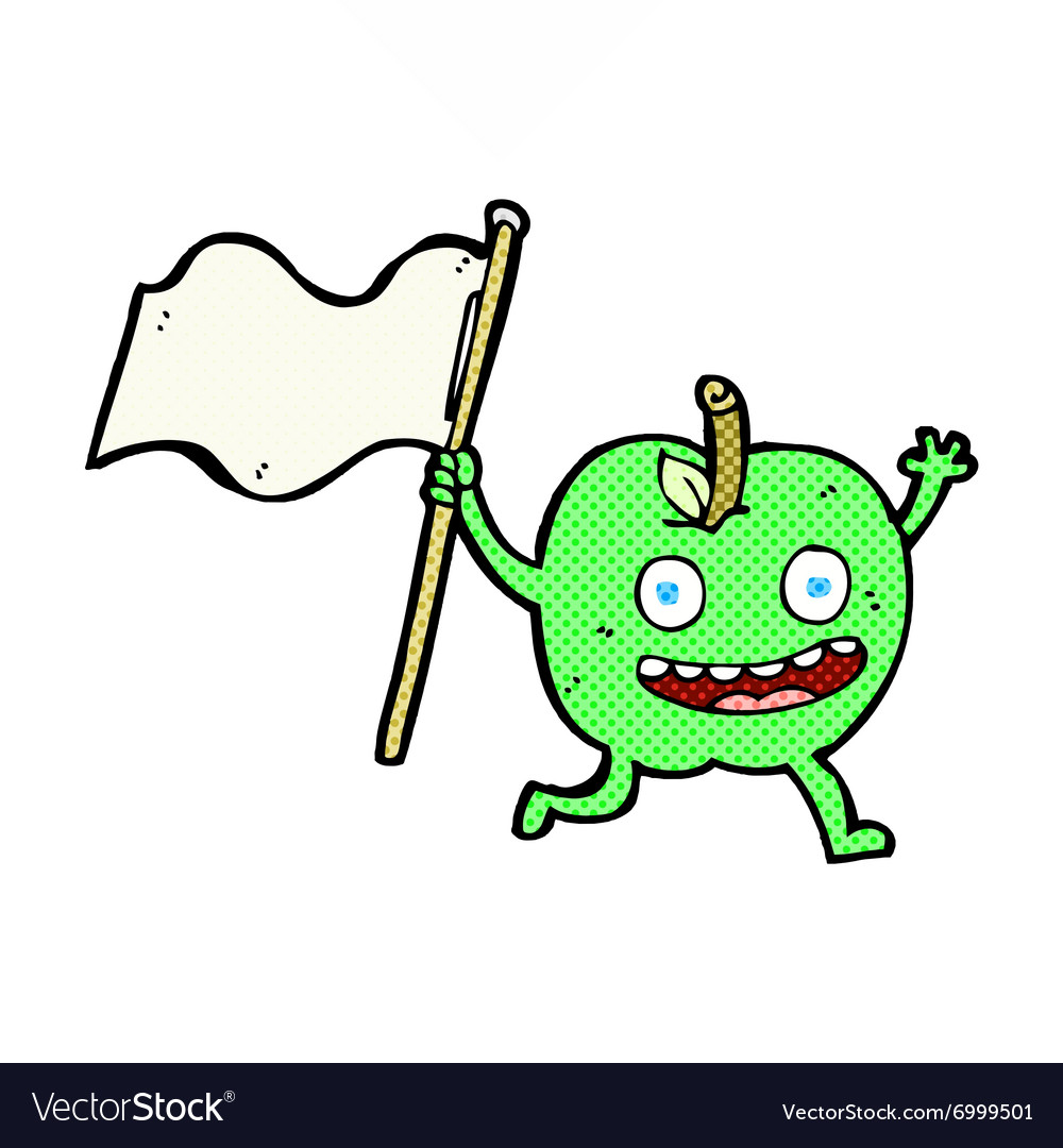 Comic cartoon apple with flag Royalty Free Vector Image