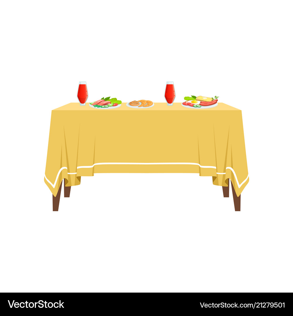 Delicious food and drinks on restaurant table Vector Image