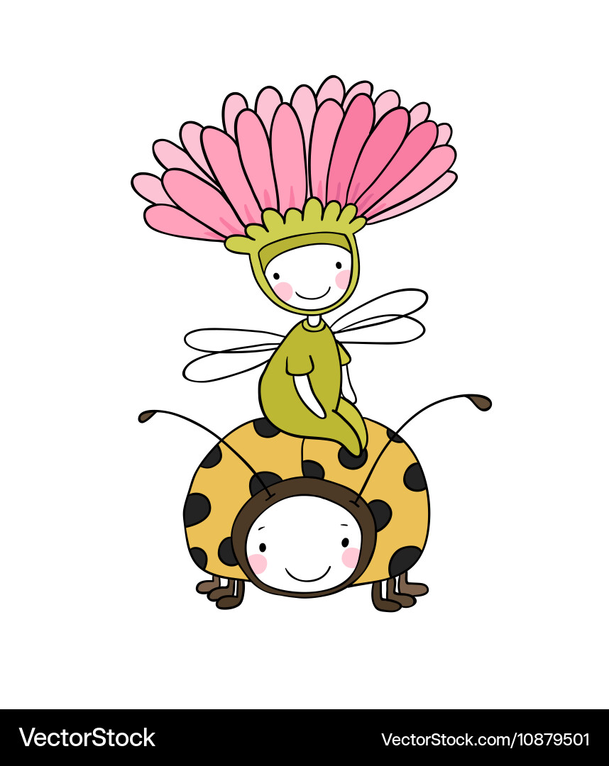 Flower fairy and a ladybug Royalty Free Vector Image