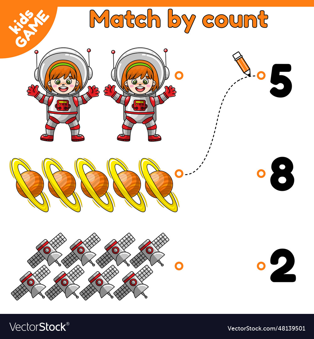 Match by count math game for kids on space theme Vector Image