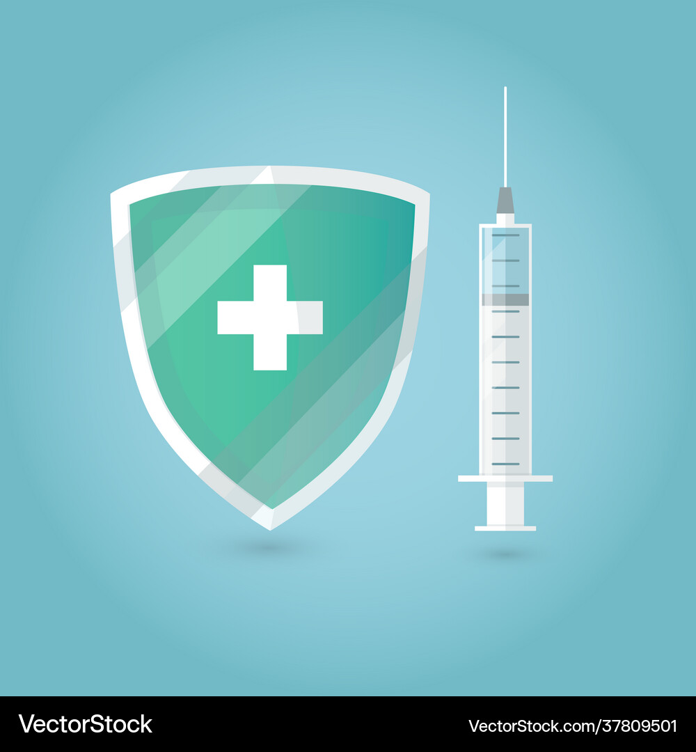 Realistic syringe and protective shield Royalty Free Vector