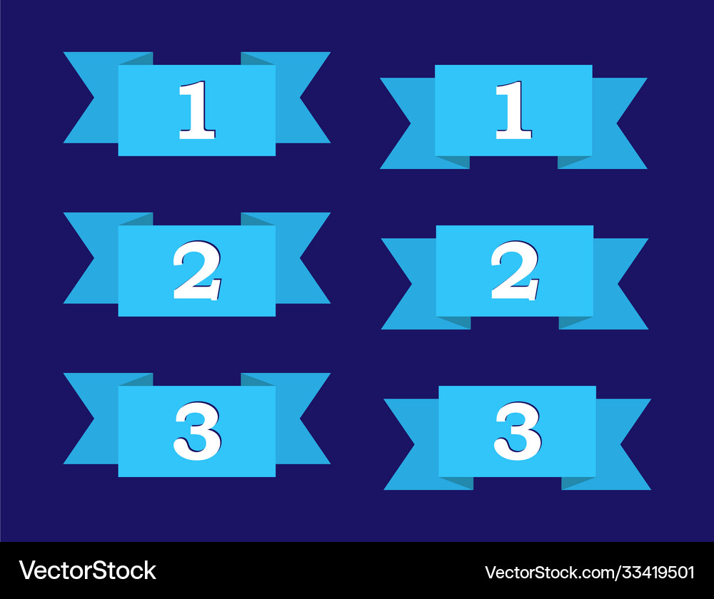 Set blue ribbons with numbers 1 2 and 3 Royalty Free Vector
