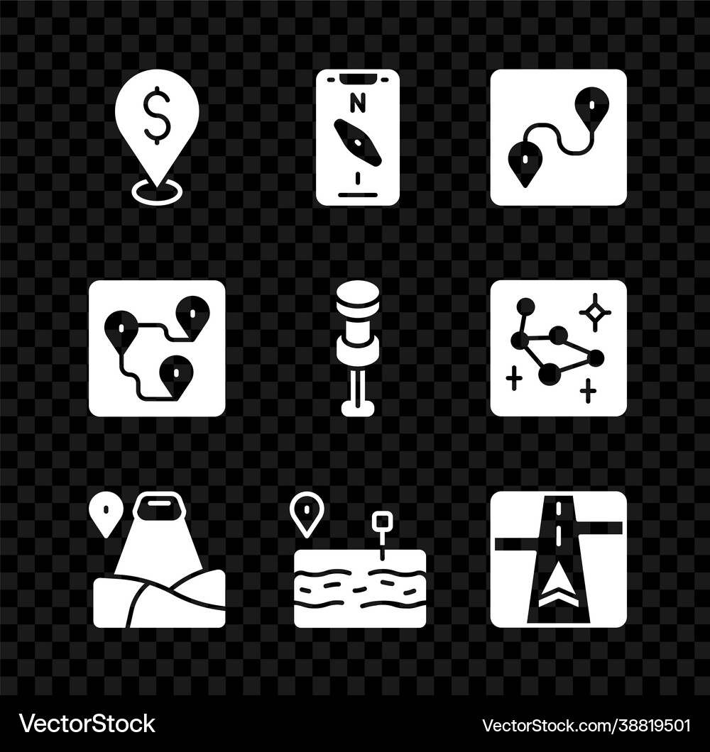 Set cash location compass mobile route location Vector Image