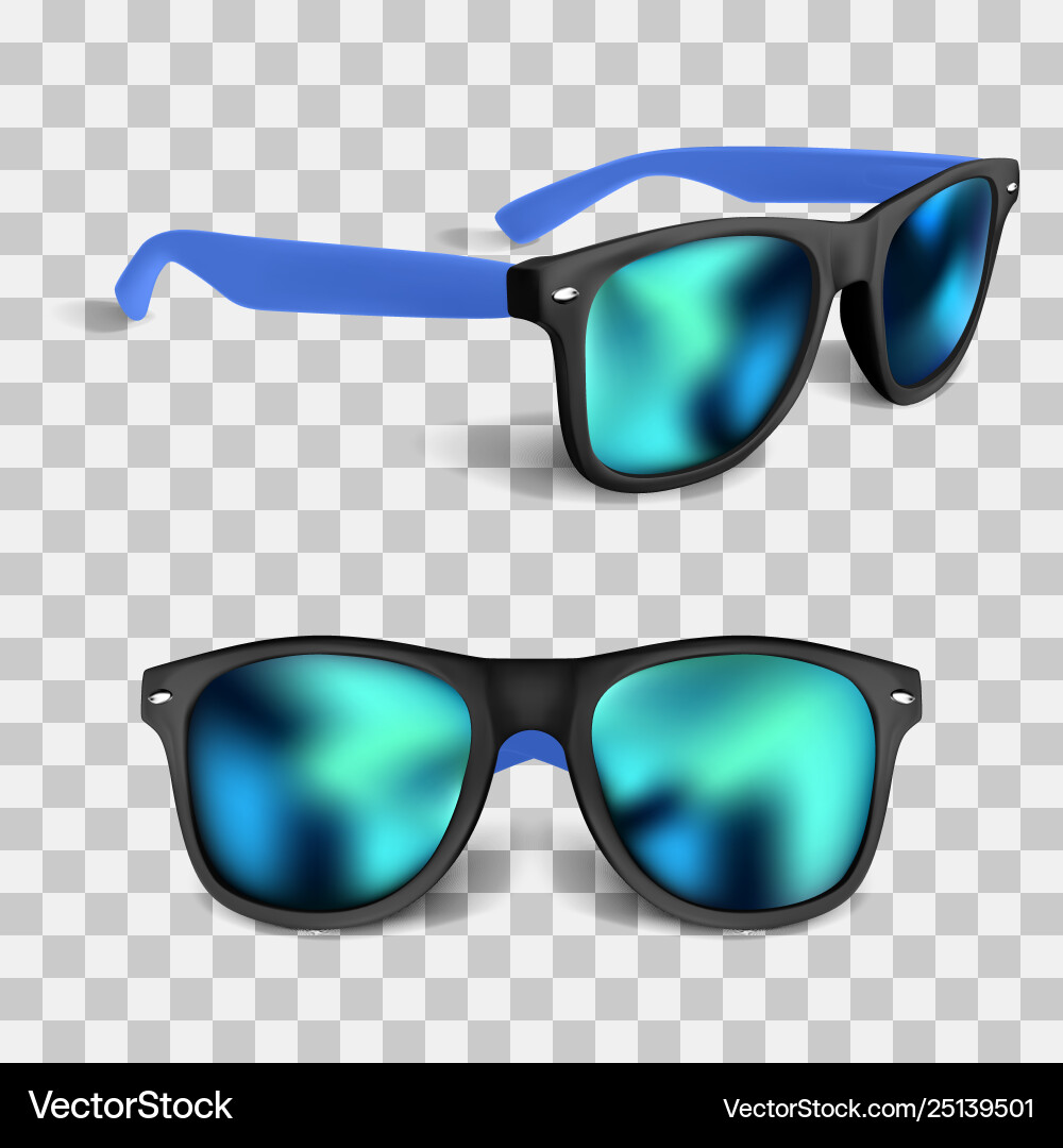 Set realistic sunglass with blue lens isolated Vector Image
