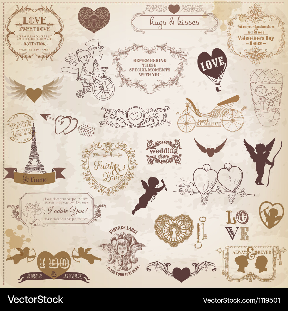 Vintage love valentine day design elements Vector Image