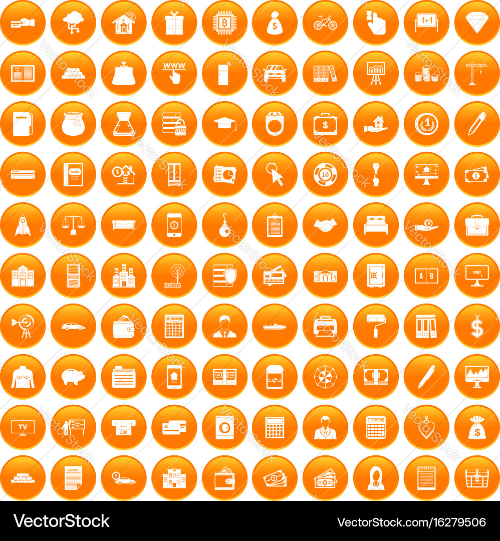 100 credit icons set orange Royalty Free Vector Image