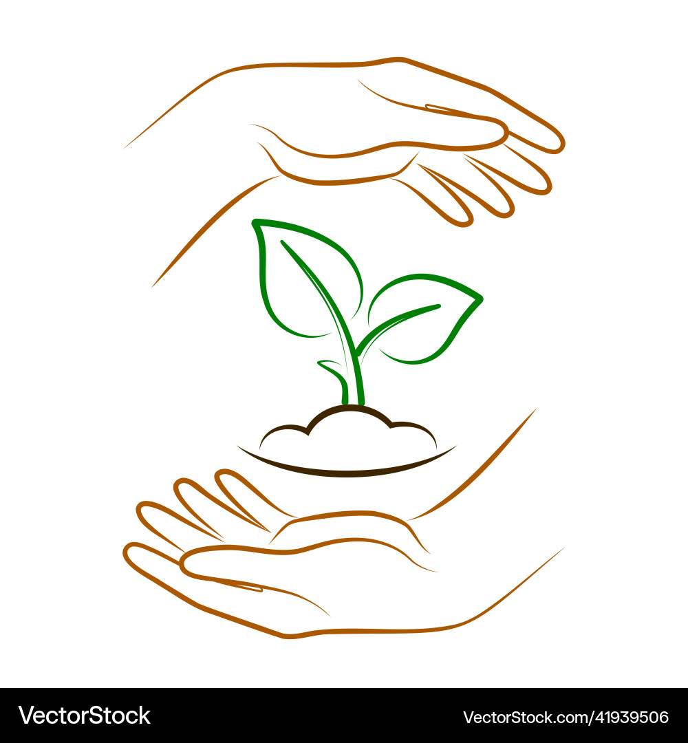Hands holding soil with plant sign Royalty Free Vector Image