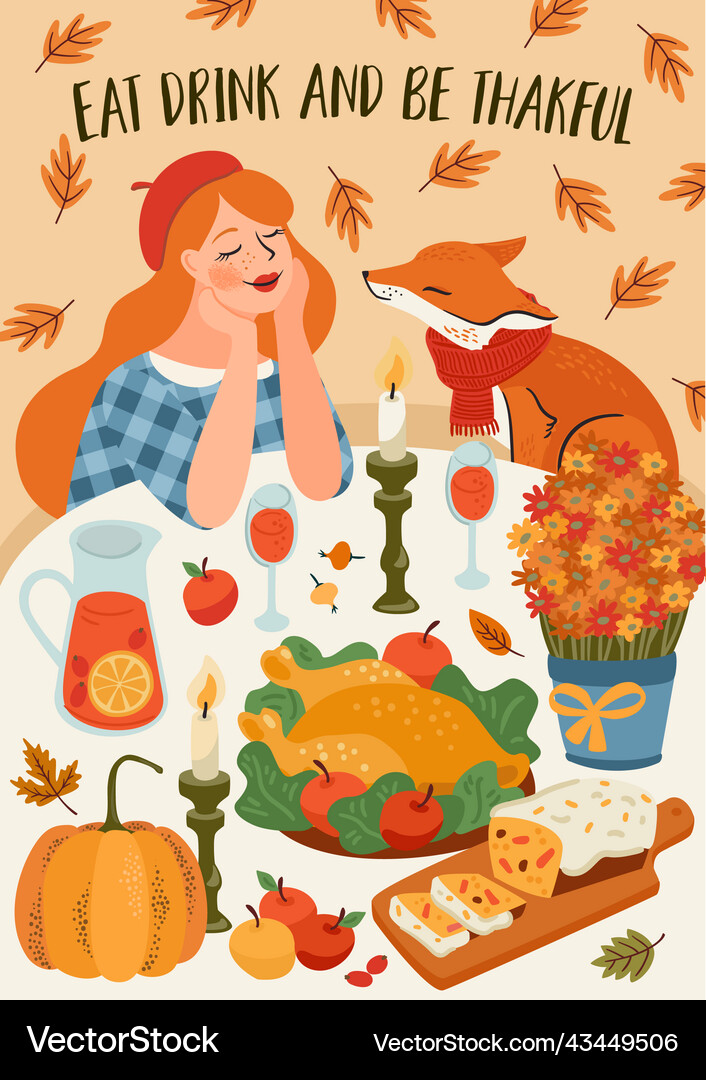 Happy thanksgiving cute lady Royalty Free Vector Image