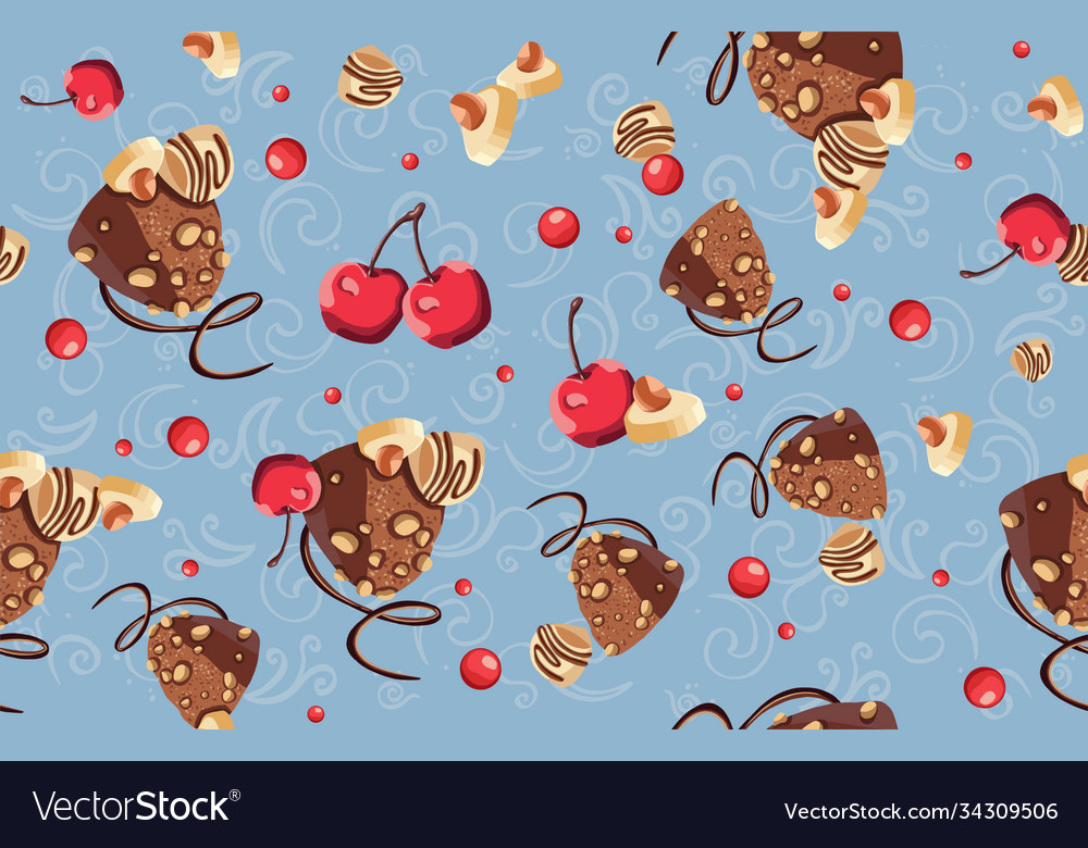 Seamless pattern chocolate sweets cherry Vector Image