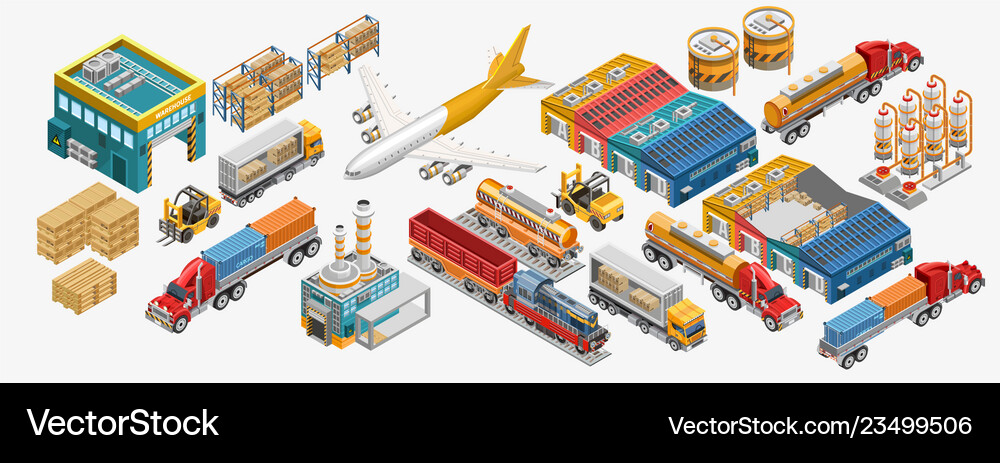 Set freight transport and industrial facilities Vector Image