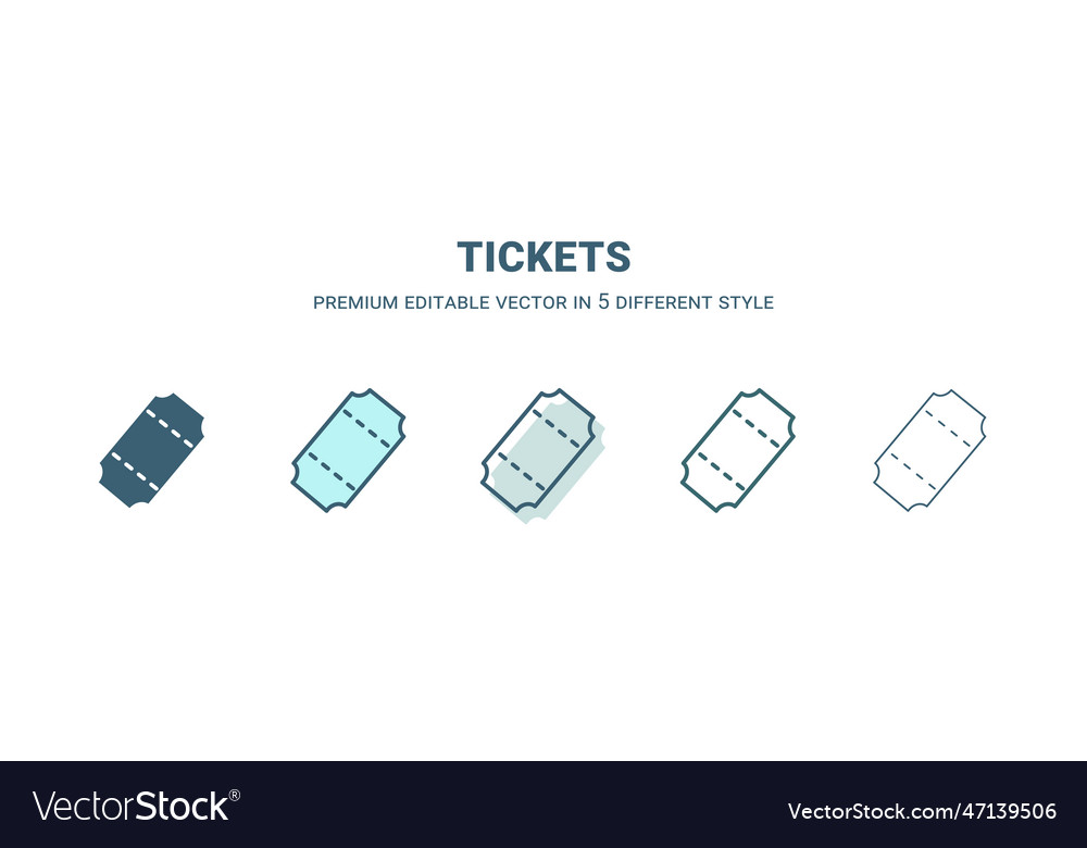 Tickets icon in 5 different style outline filled Vector Image
