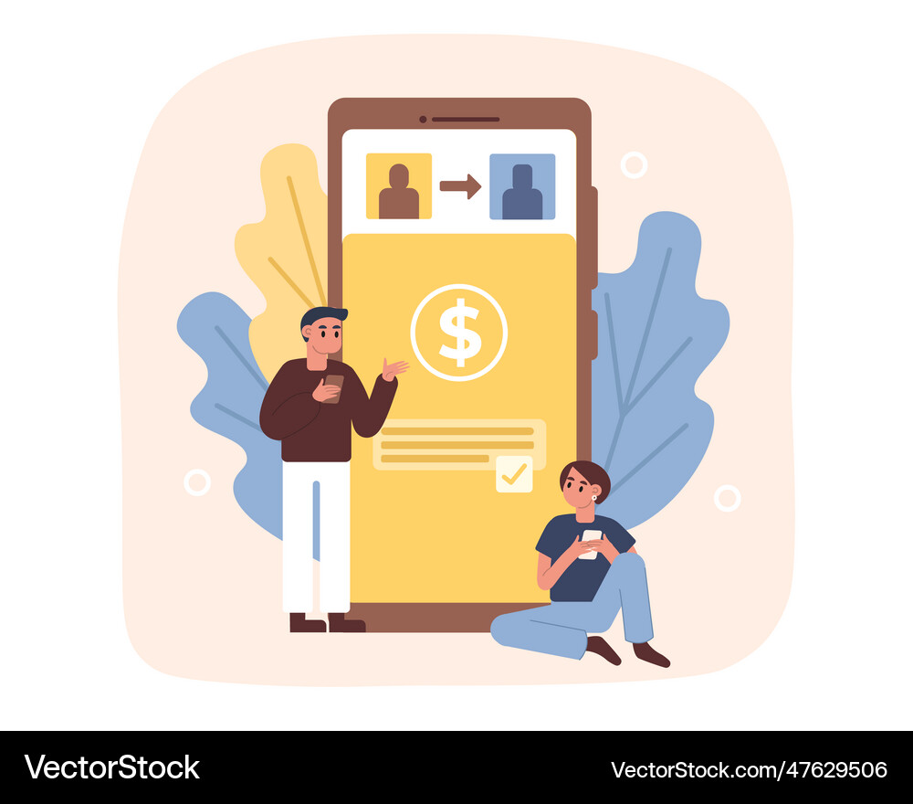 Young couple making online bank transactions Vector Image