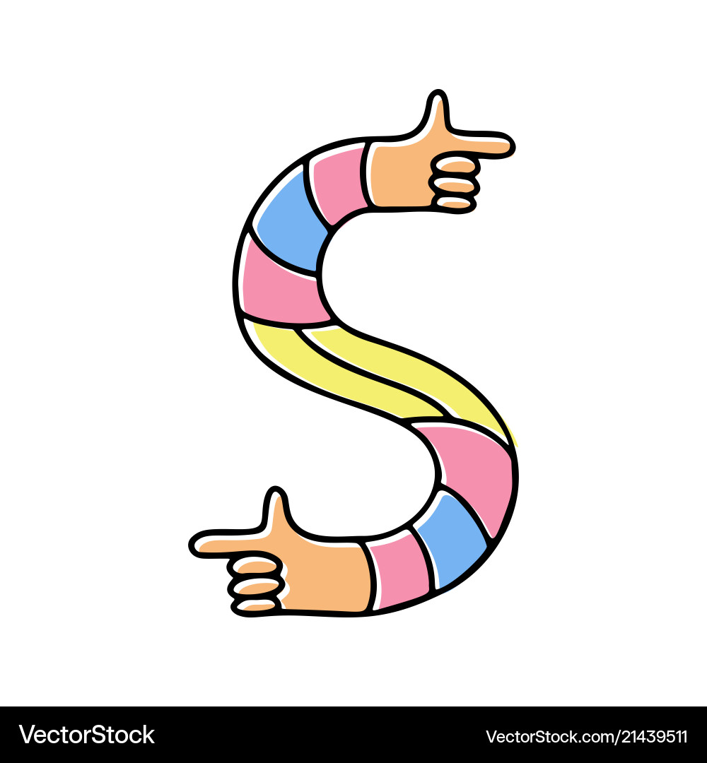 Crazy hands alphabet hand drawn letter s Vector Image