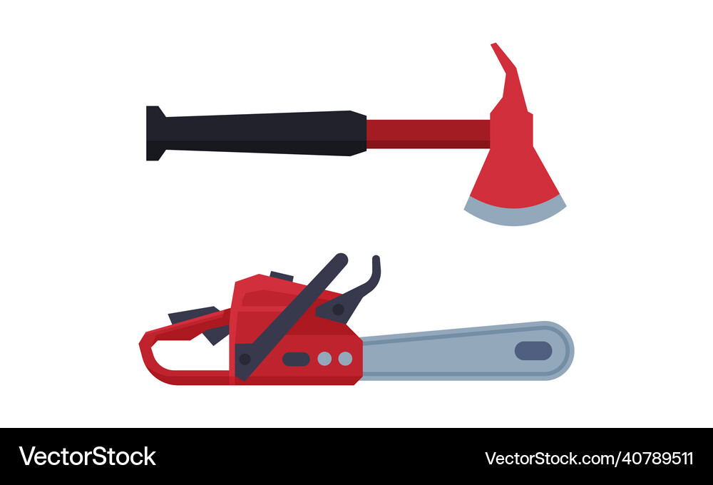 Fire hatchet and saw as firefighting equipment Vector Image