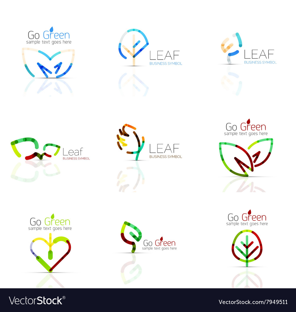 Linear leaf abstract logo set connected Royalty Free Vector
