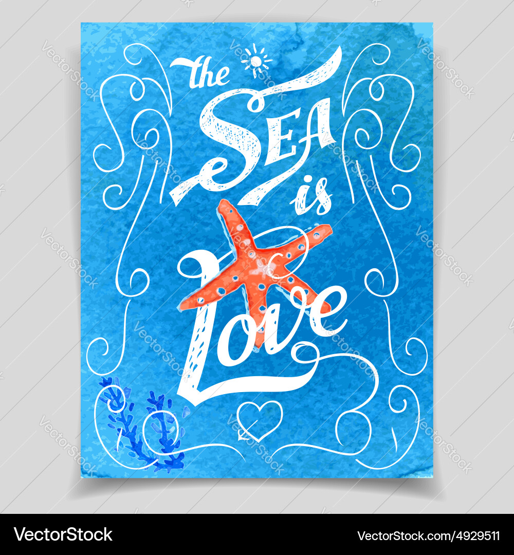 Sea is love greeting card Royalty Free Vector Image