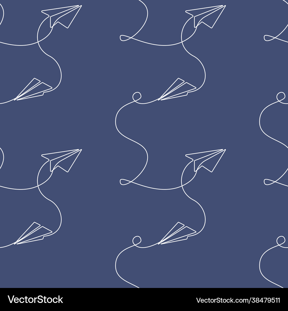 Seamless pattern with outline paper plane blue Vector Image