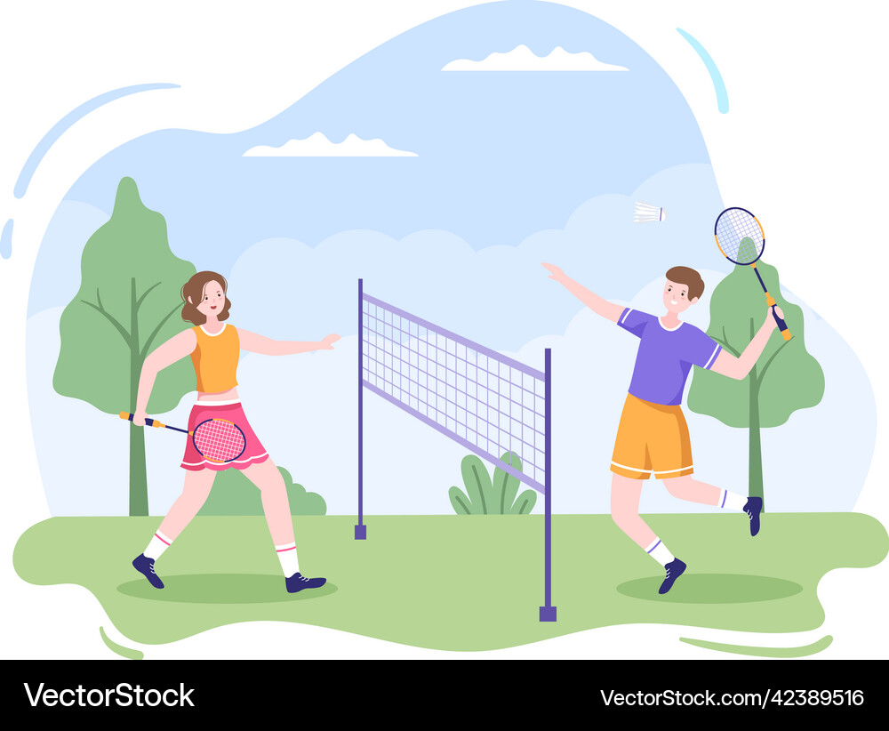 Badminton player with shuttle on court in flat Vector Image