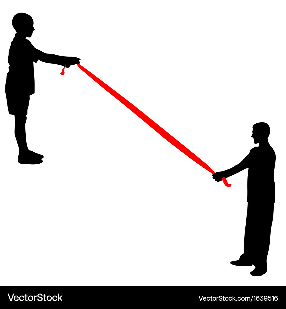 Black silhouettes of people pulling rope Vector Image