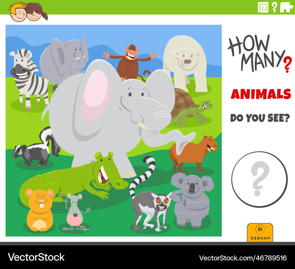 Counting cartoon animal characters educational Vector Image