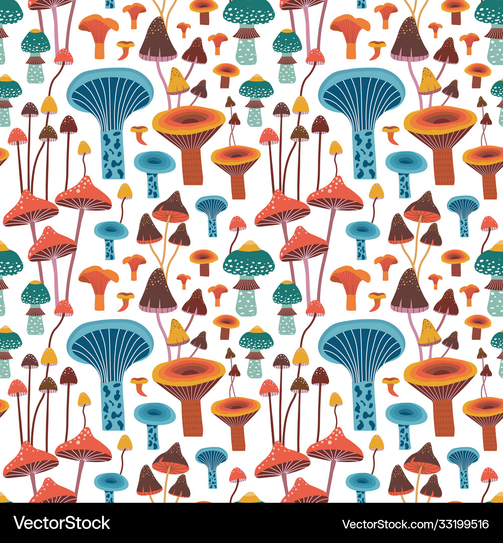 Flat hand drawn forest mushrooms seamless pattern Vector Image