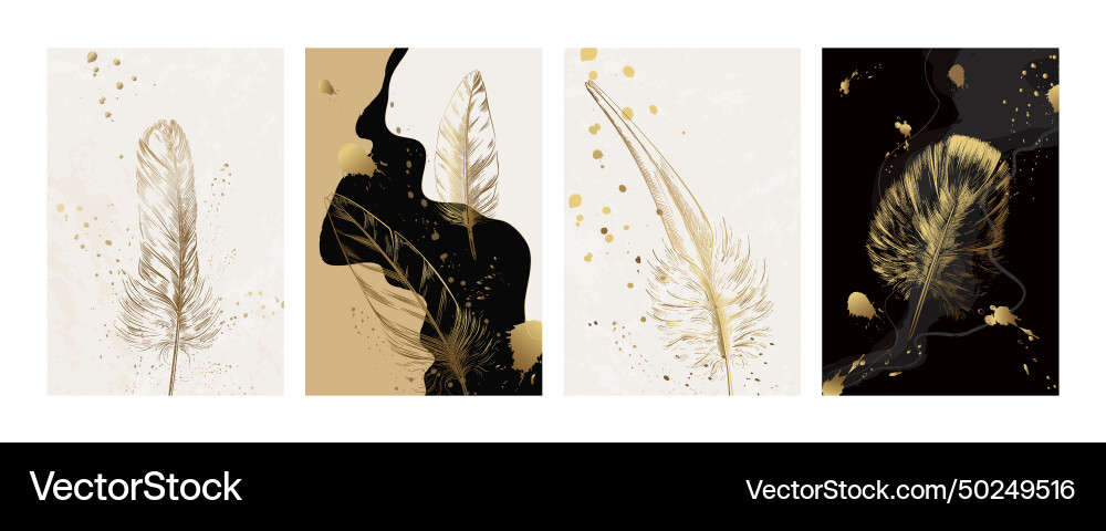 Gold feathers golden elegant bird art pattern Vector Image