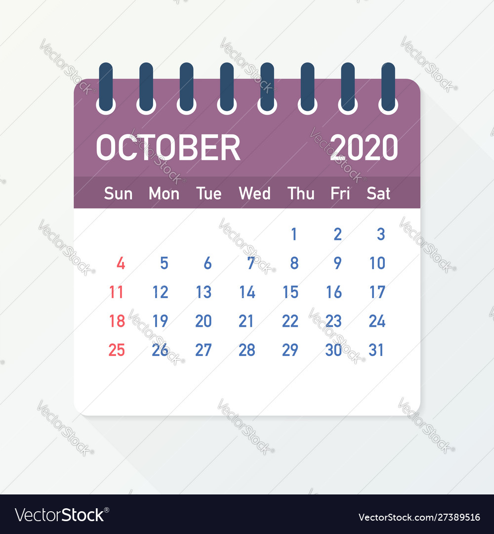 October 2020 calendar leaf calendar 2020 in flat Vector Image