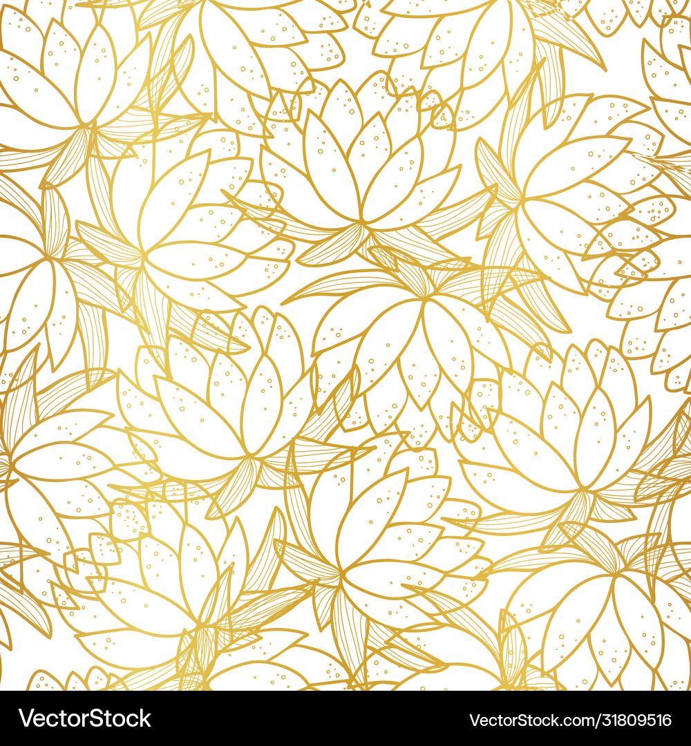 Seamless pattern with golden outline water lily Vector Image