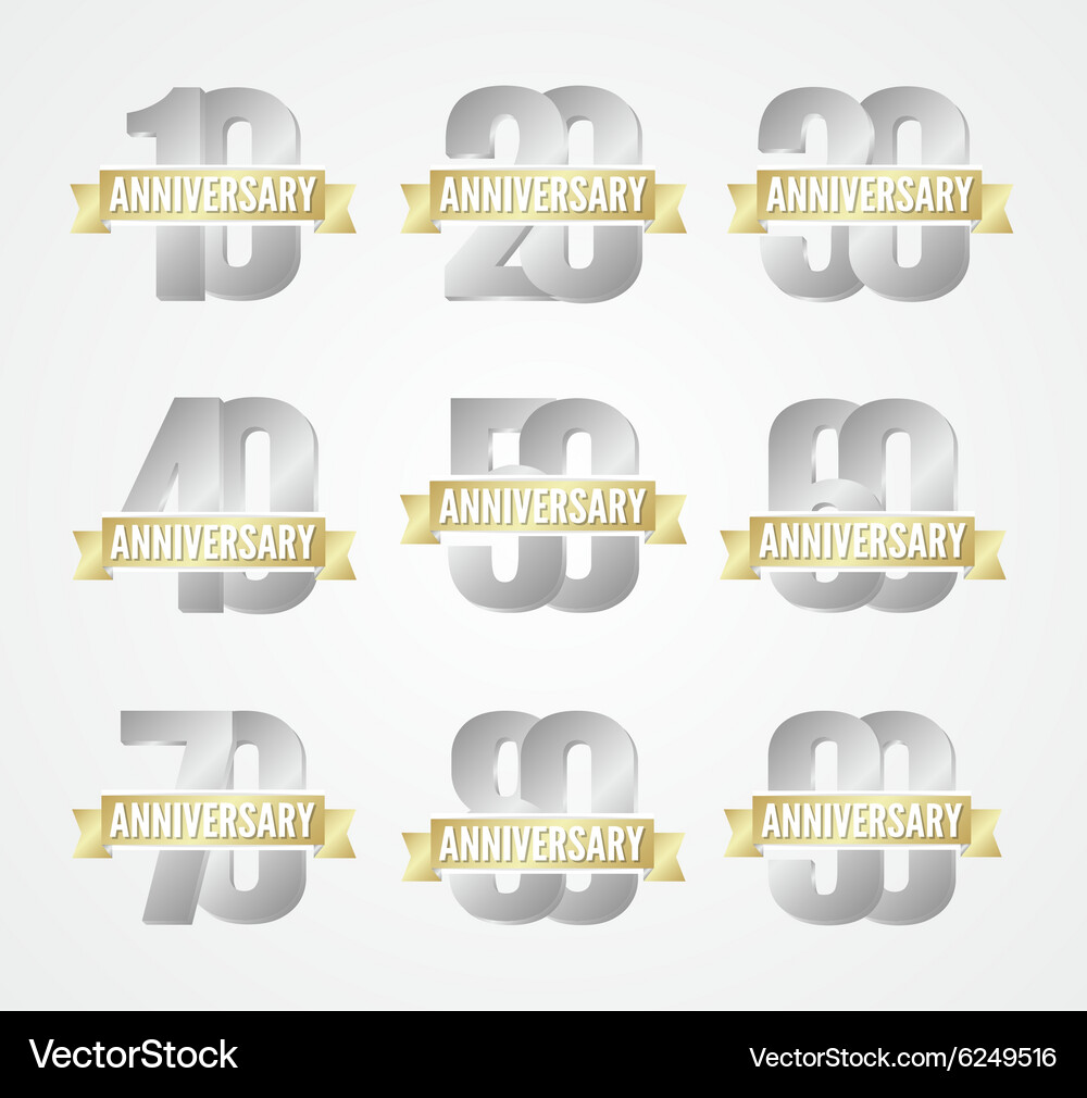 Set of anniversary silver signs Royalty Free Vector Image