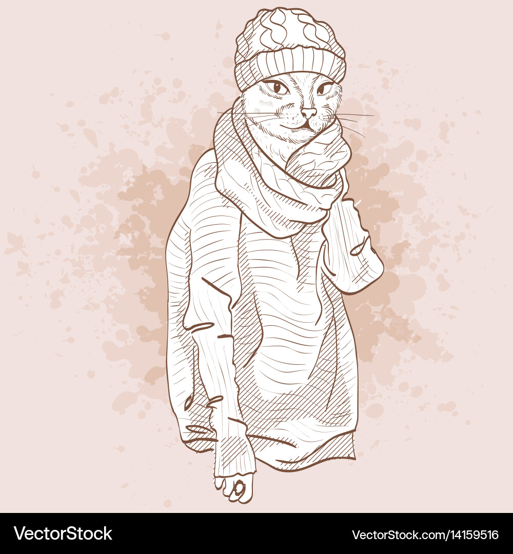 Sketch of elegant cat Royalty Free Vector Image